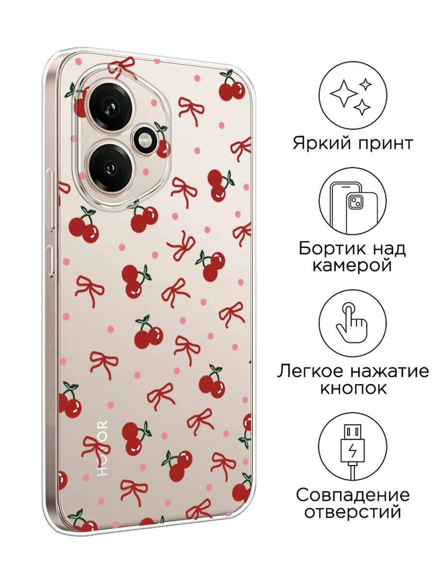 Чехол на Honor 400 / Хонор 400 с принтом "Вишни и ленточки", прозрачный — фото 1