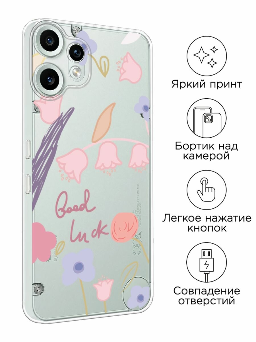 Чехол на CMF Phone 2 Pro / CMF Фон 2 Про с принтом "Lucky flowers", прозрачный — фото 1