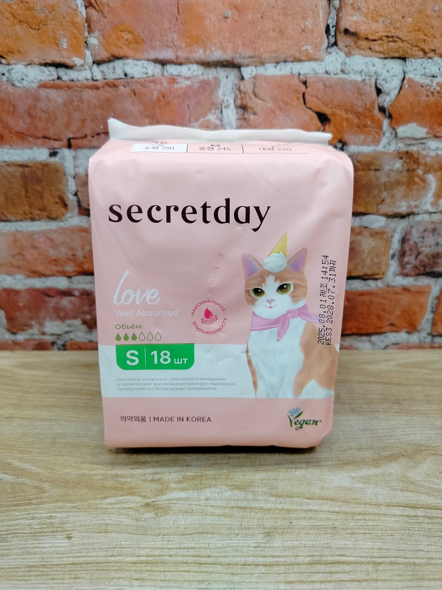 Secret Day Love Well Absorbed S Хлопковые гигиенические прокладки 210 мм 3 капли 18 шт
