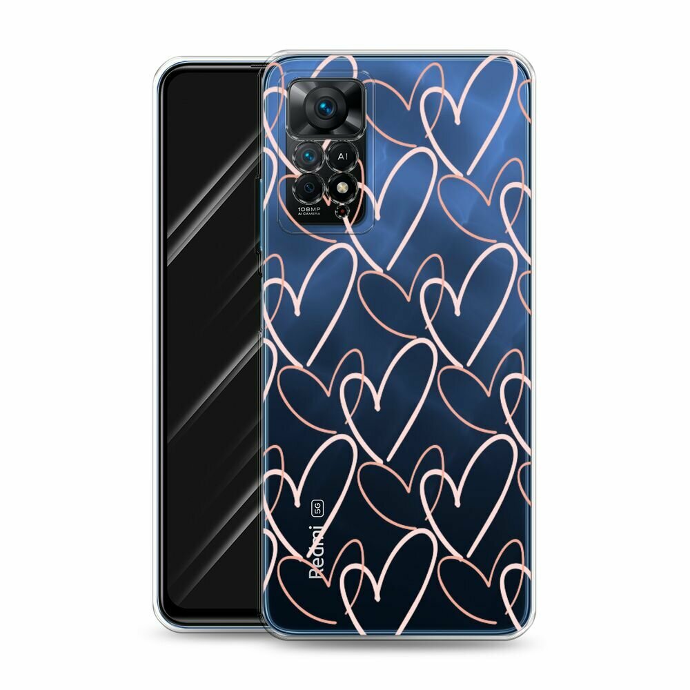 Чехол на Xiaomi Redmi Note 11E Pro / Сяоми Редми Нот 11E Pro Про с принтом "Узор из сердечек", прозрачный — фото 1