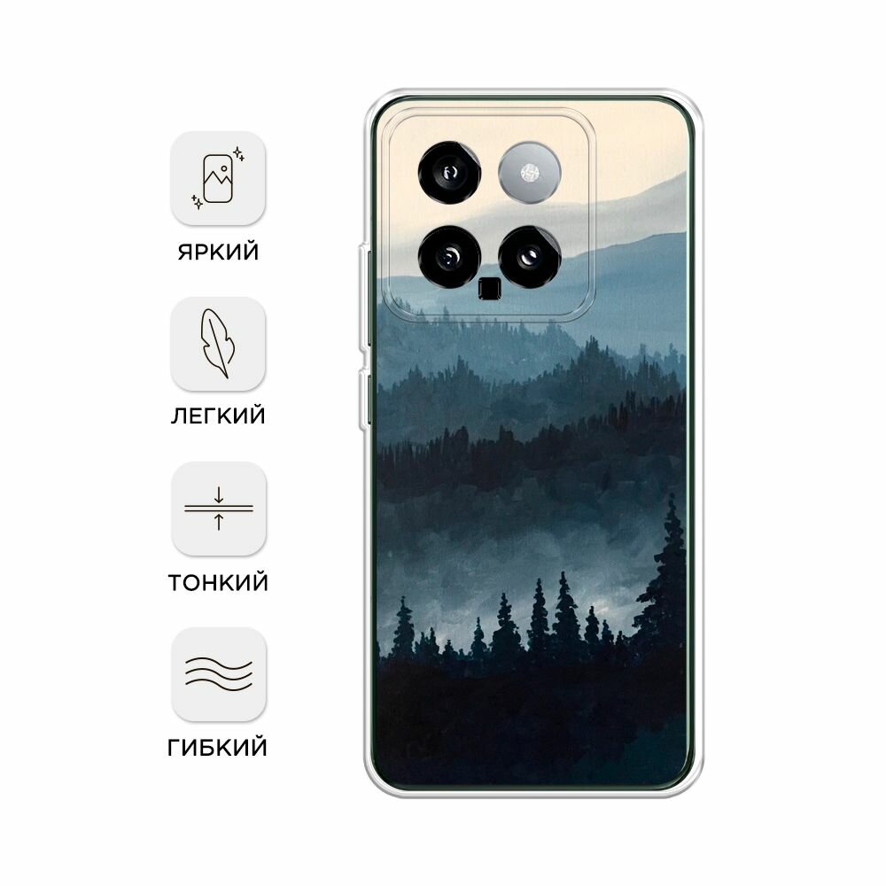 Силиконовый чехол на Xiaomi 14 / Сяоми 14 с принтом "Туманные горы" — фото 1