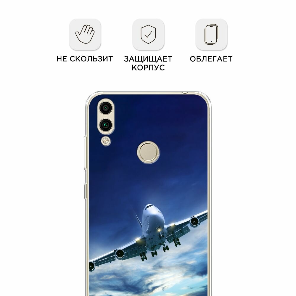 Силиконовый чехол на Honor 8C / Хонор 8С с принтом "Самолет в небе" — фото 1