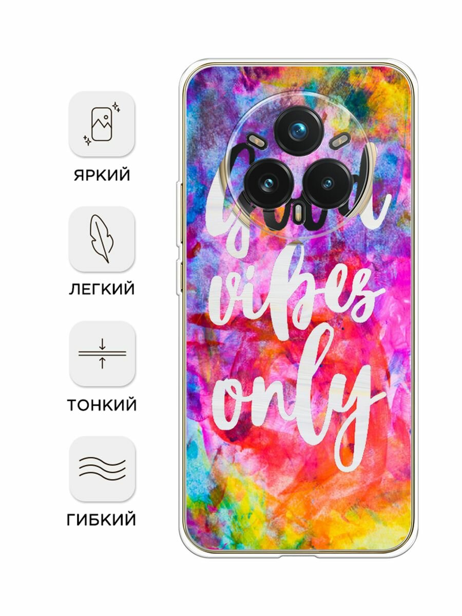 Чехол на Realme 14 Pro+ / Реалми 14 Про+ с принтом Good vibes only радуга, прозрачный — фото 1