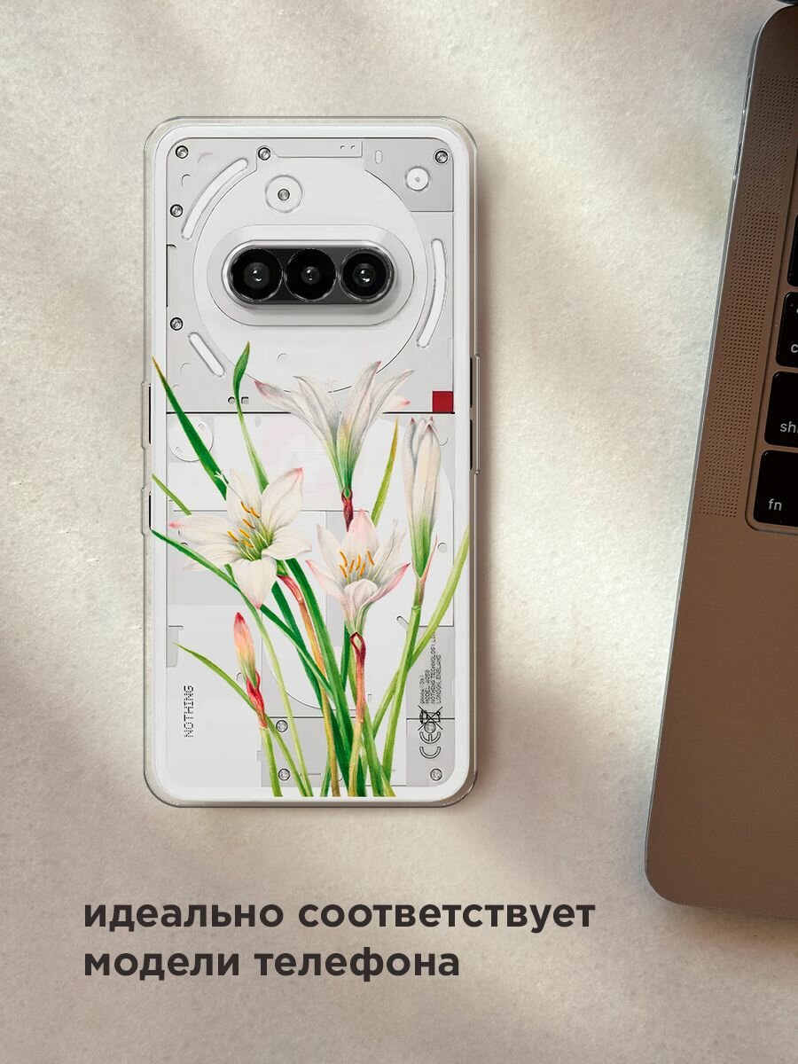 Чехол на Nothing Phone 3a / Нотинг Фон 3а с принтом "White lily", прозрачный — фото 1