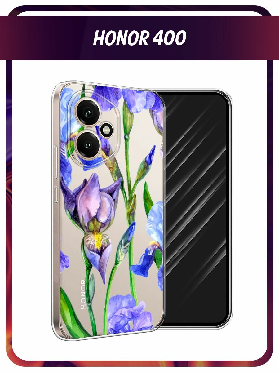 Чехол на Honor 400 / Хонор 400 с принтом "Синие ирисы", прозрачный