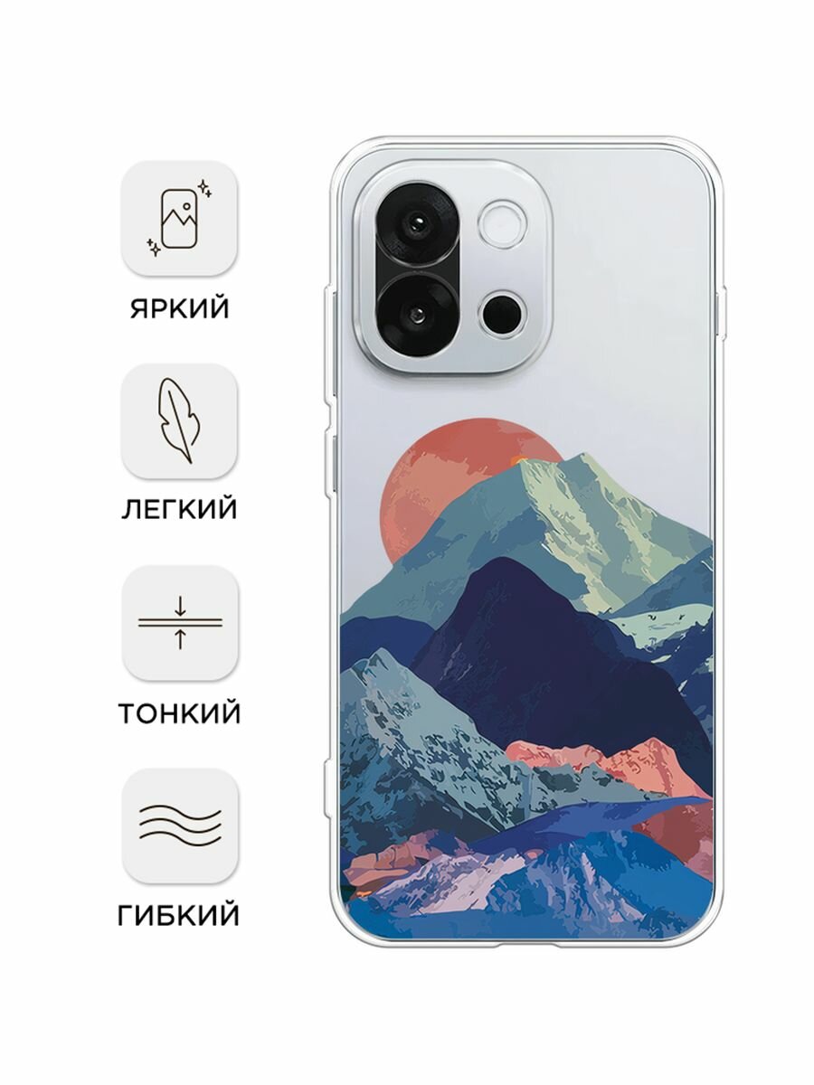 Чехол на OnePlus 13T / Ван Плас 13Т с принтом "Закат в снежных горах", прозрачный — фото 1