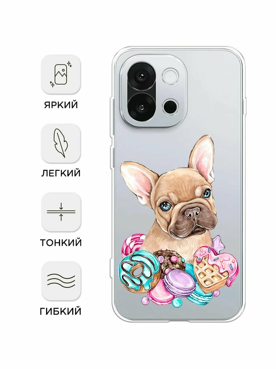 Чехол на OnePlus 13T / Ван Плас 13Т с принтом "Бульдог и сладости", прозрачный — фото 1