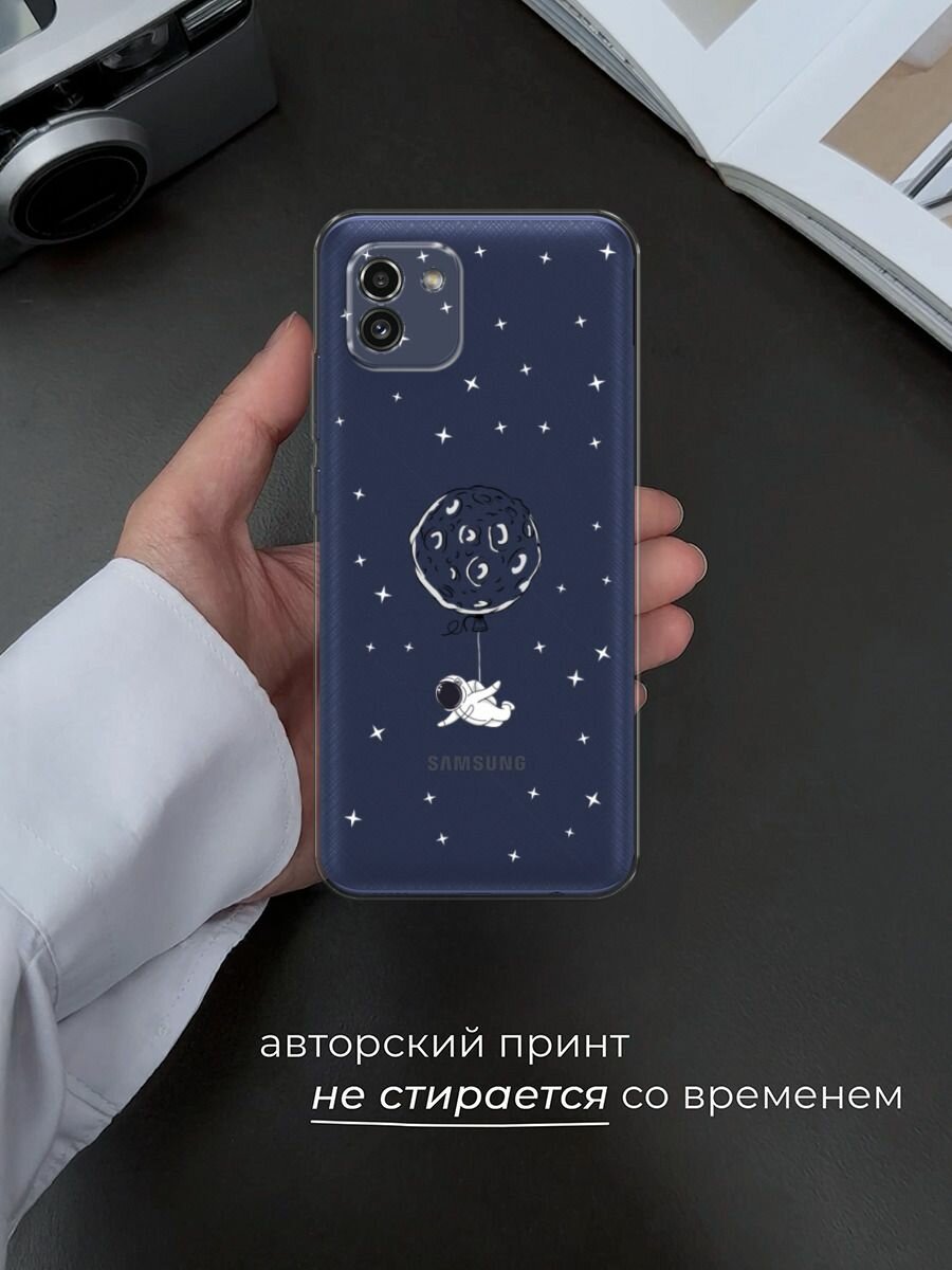 Чехол на Samsung Galaxy A03 / Самсунг Галакси А03 с принтом "Лунный полет", прозрачный — фото 1