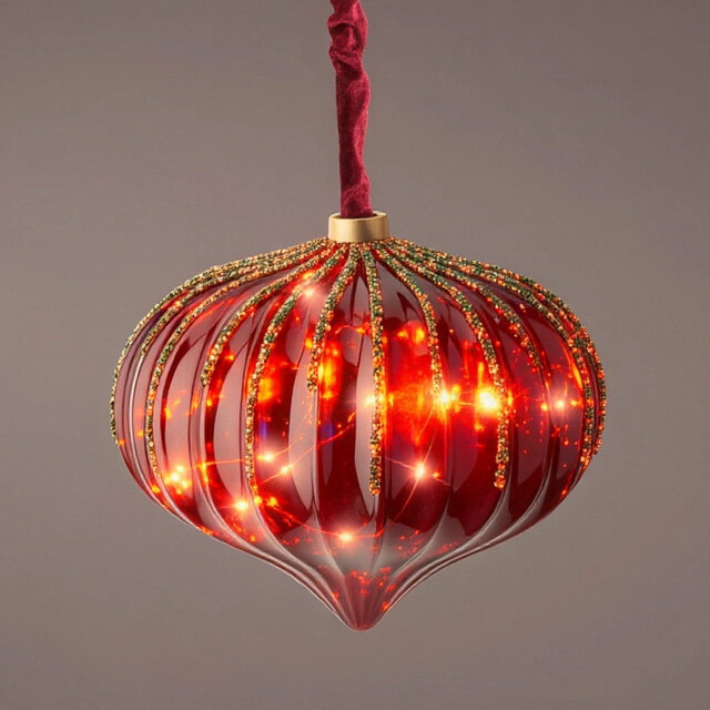 Подвесной светильник RedGlass - Луковка 20 см, 15 микро LED ламп, таймер, на батарейках, стекло, Kaemingk, 486309