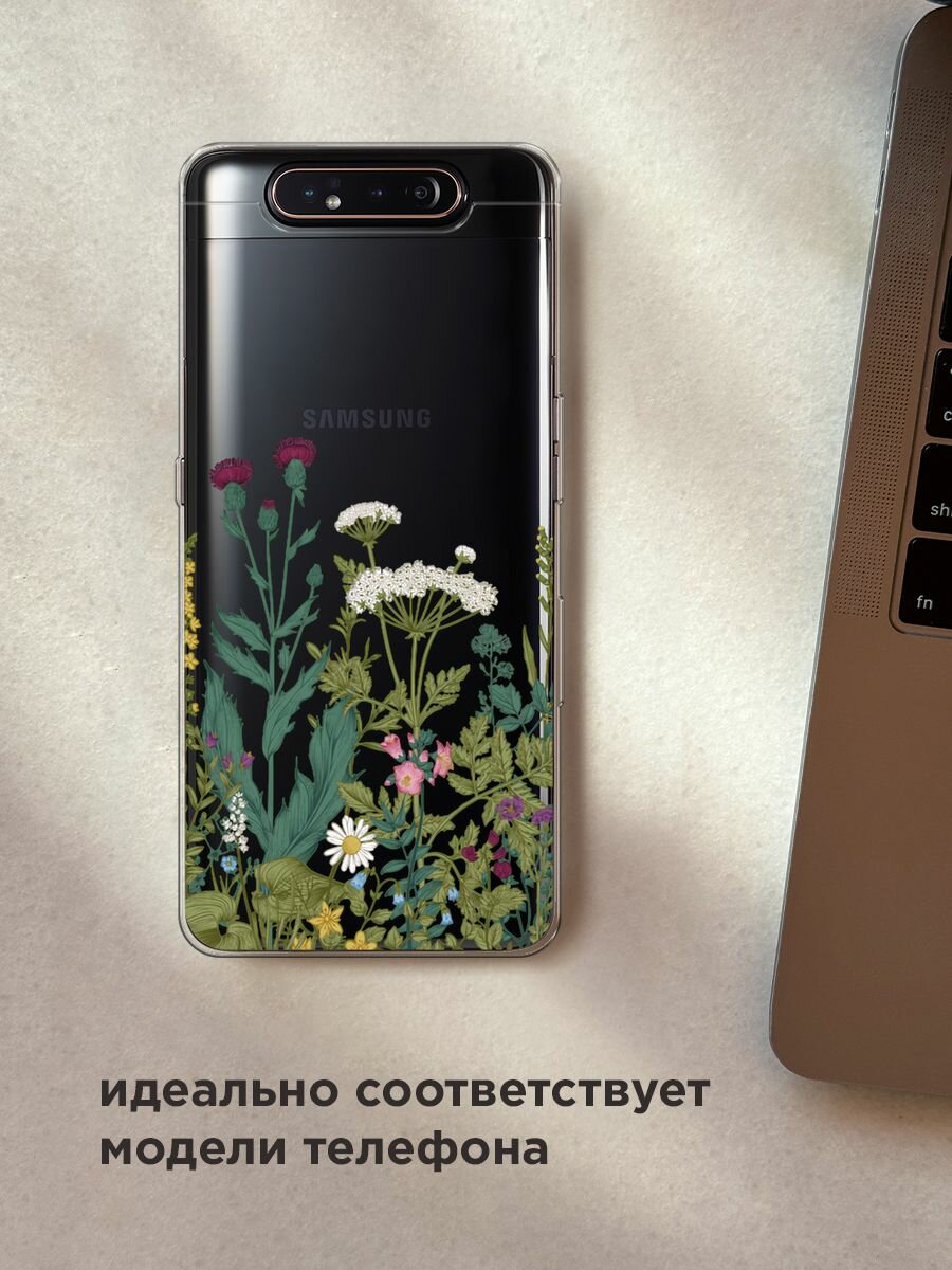 Чехол на Samsung Galaxy A80 / Самсунг Гэлакси A80 с принтом "Дикие полевые цветы", прозрачный — фото 1