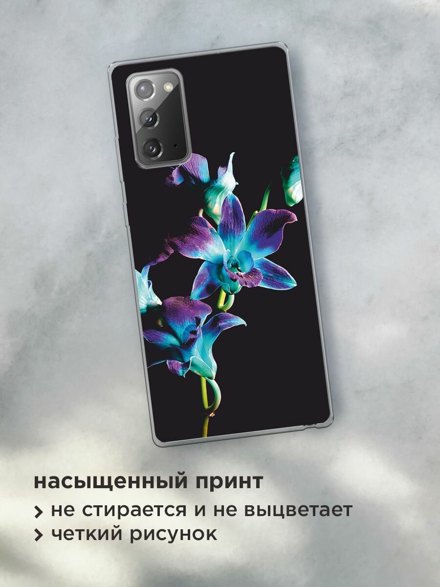 Чехол на Samsung Galaxy Note 20 / Самсунг Галакси Ноут 20 с принтом "Синий цветок на черном" — фото 1