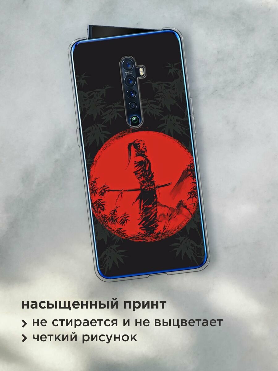 Чехол на Oppo Reno 2 / Оппо Рено 2 с принтом "Самурай на красном фоне" — фото 1
