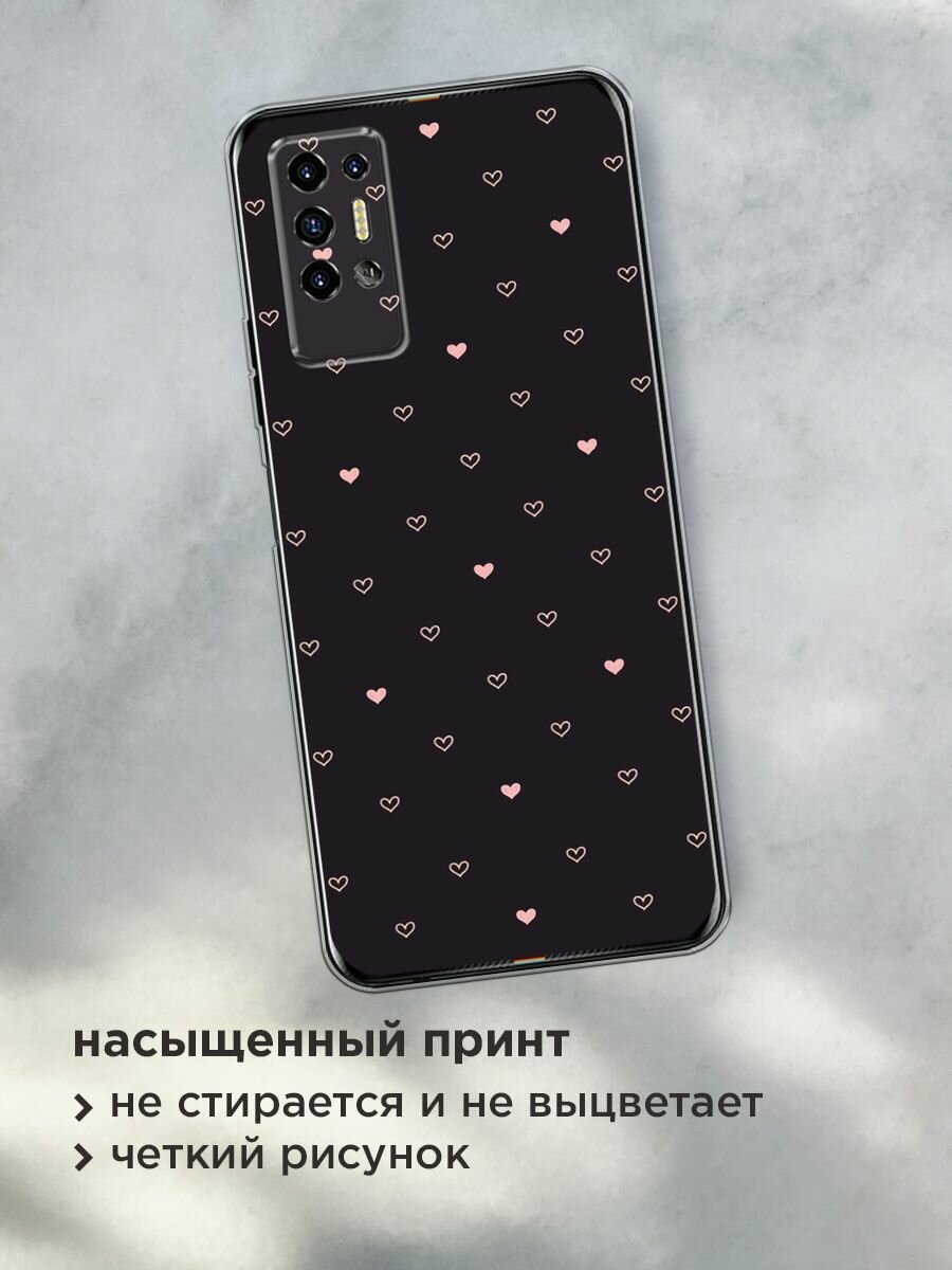 Чехол на Tecno Pova 2 / Текно Пова 2 с принтом "Черный фон и сердечки" — фото 1
