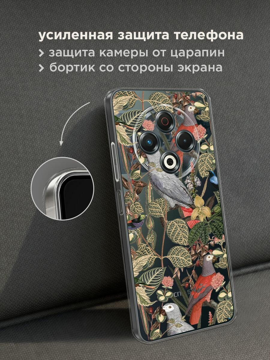 Чехол на Tecno Spark 30 / Текно Спарк 30 с принтом "Tropical pattern", прозрачный — фото 1