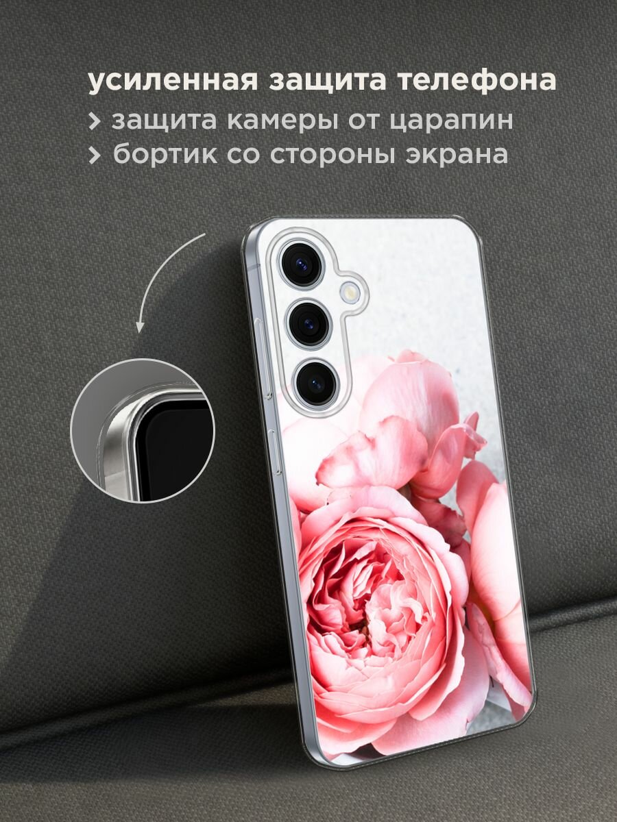 Чехол на Samsung Galaxy S24 FE 5G / Самсунг S24 FE с принтом "Пионы на белом" — фото 1