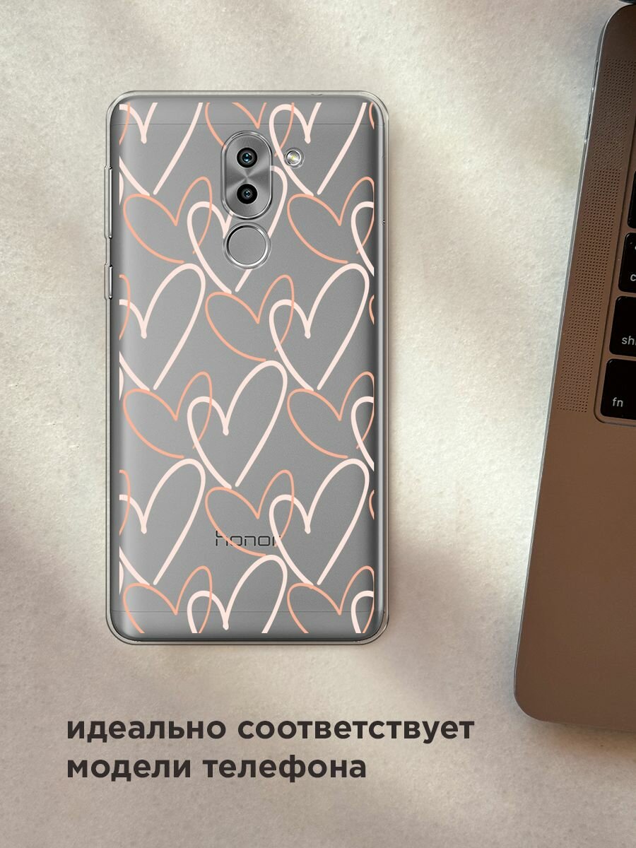 Чехол на Honor 6X / Хонор 6Х с принтом "Узор из сердечек", прозрачный — фото 1