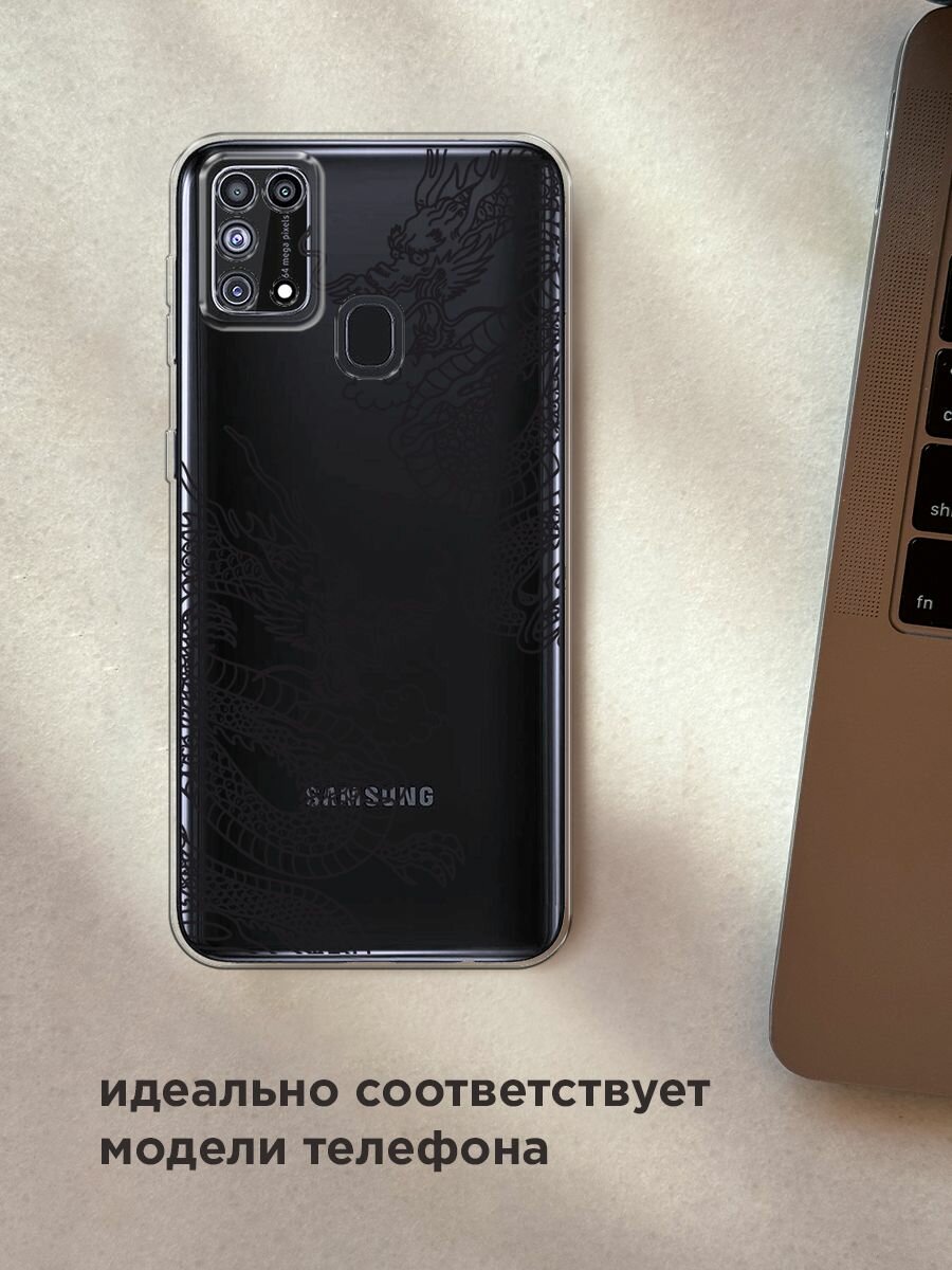 Чехол на Samsung Galaxy M31 / Самсунг Галакси М31 с принтом "Два китайских дракона", прозрачный — фото 1