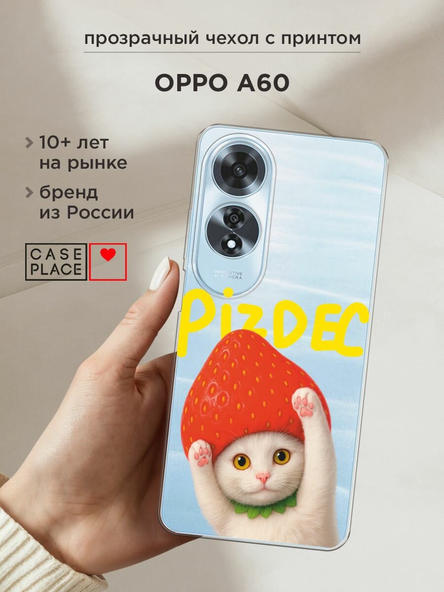 Чехол на Oppo A60 / Оппо А60 с принтом "Котик с надписью", прозрачный