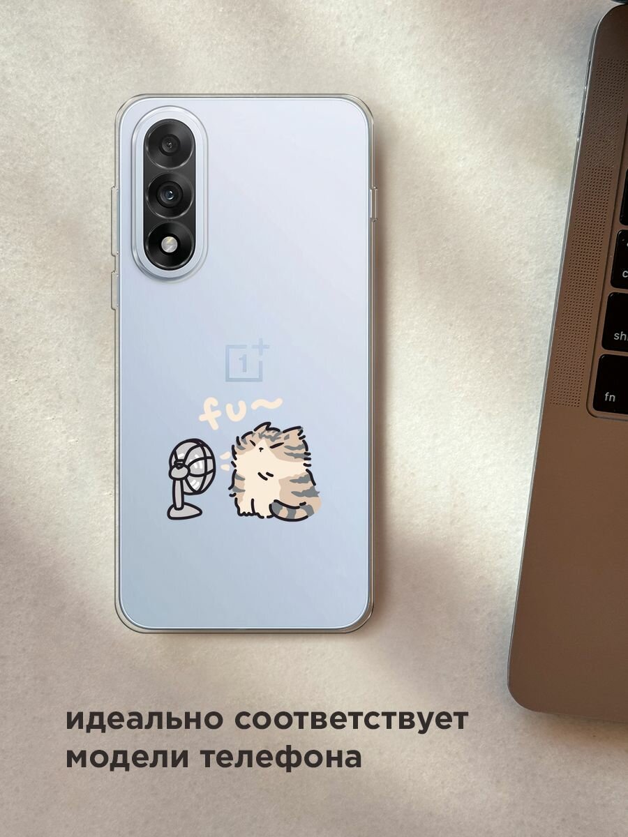 Чехол на OnePlus Nord 5 / Ван Плас Норд 5 с принтом "Котик с вентилятором", прозрачный — фото 1