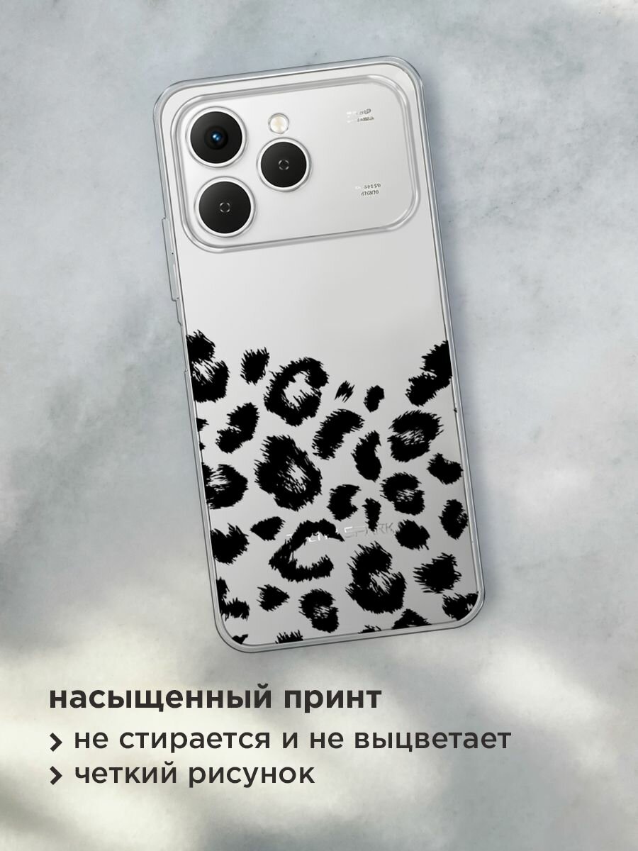 Чехол на Tecno Spark 40 / Текно Спарк 40 с принтом "Окрас леопарда фон черный", прозрачный — фото 1