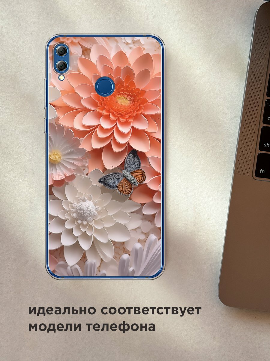 Силиконовый чехол на Honor 8X / Хонор 8Х с принтом "Бумажные цветы" — фото 1