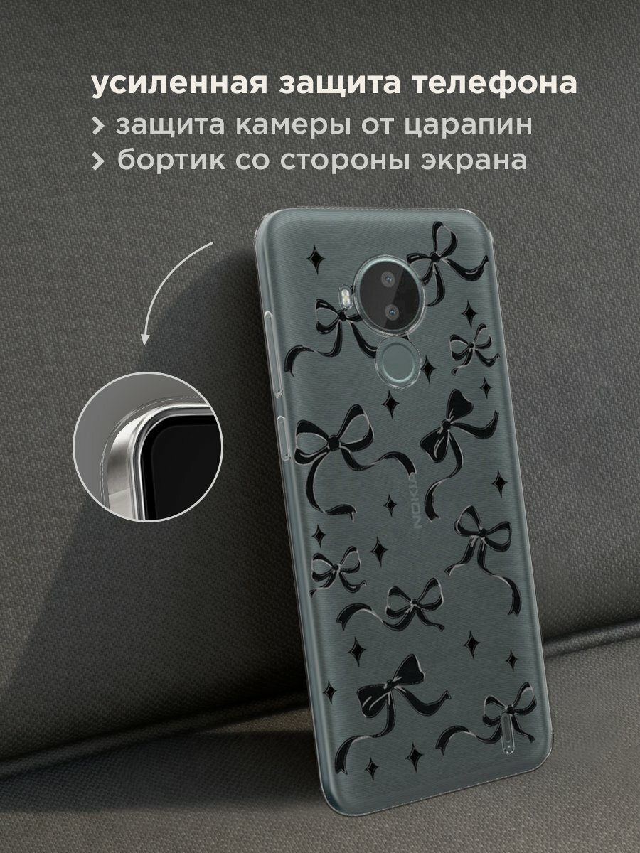 Чехол на Nokia C30 / Нокия C30 с принтом "Милые чёрные бантики 4" — фото 1
