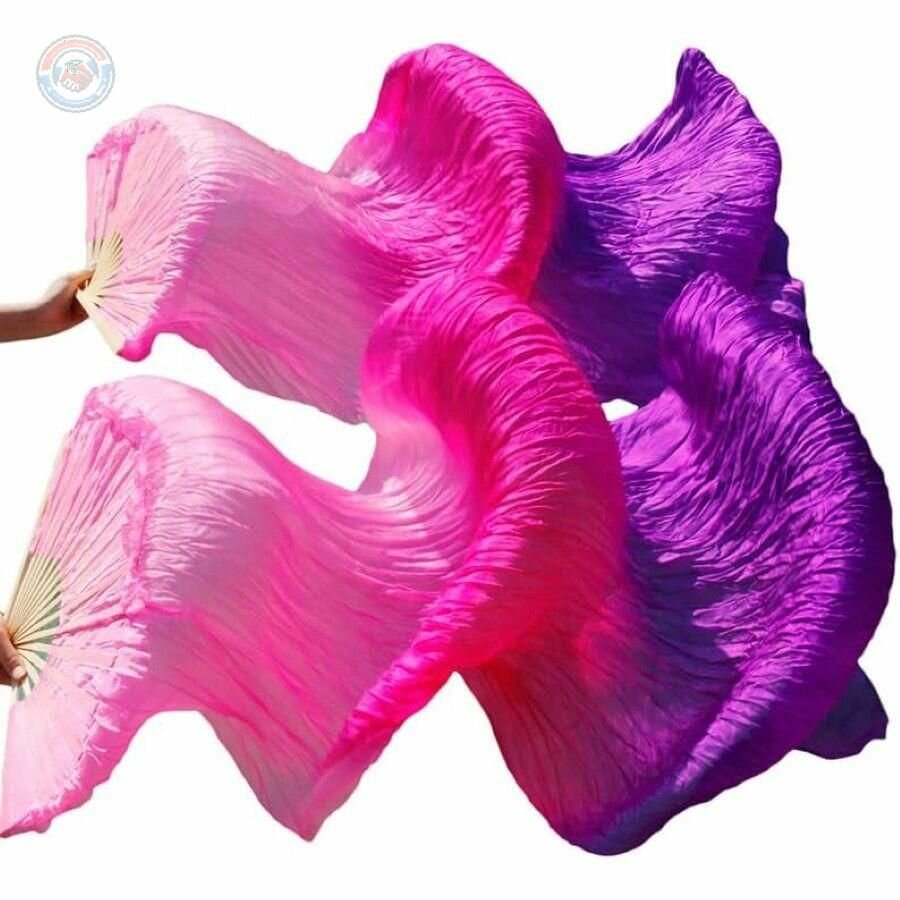 Веер-вейл для танцев 2 штуки 57 см х 1,5 м, розово-сиреневый, легкий и прочный, для художественной гимнастики и восточных танцев
