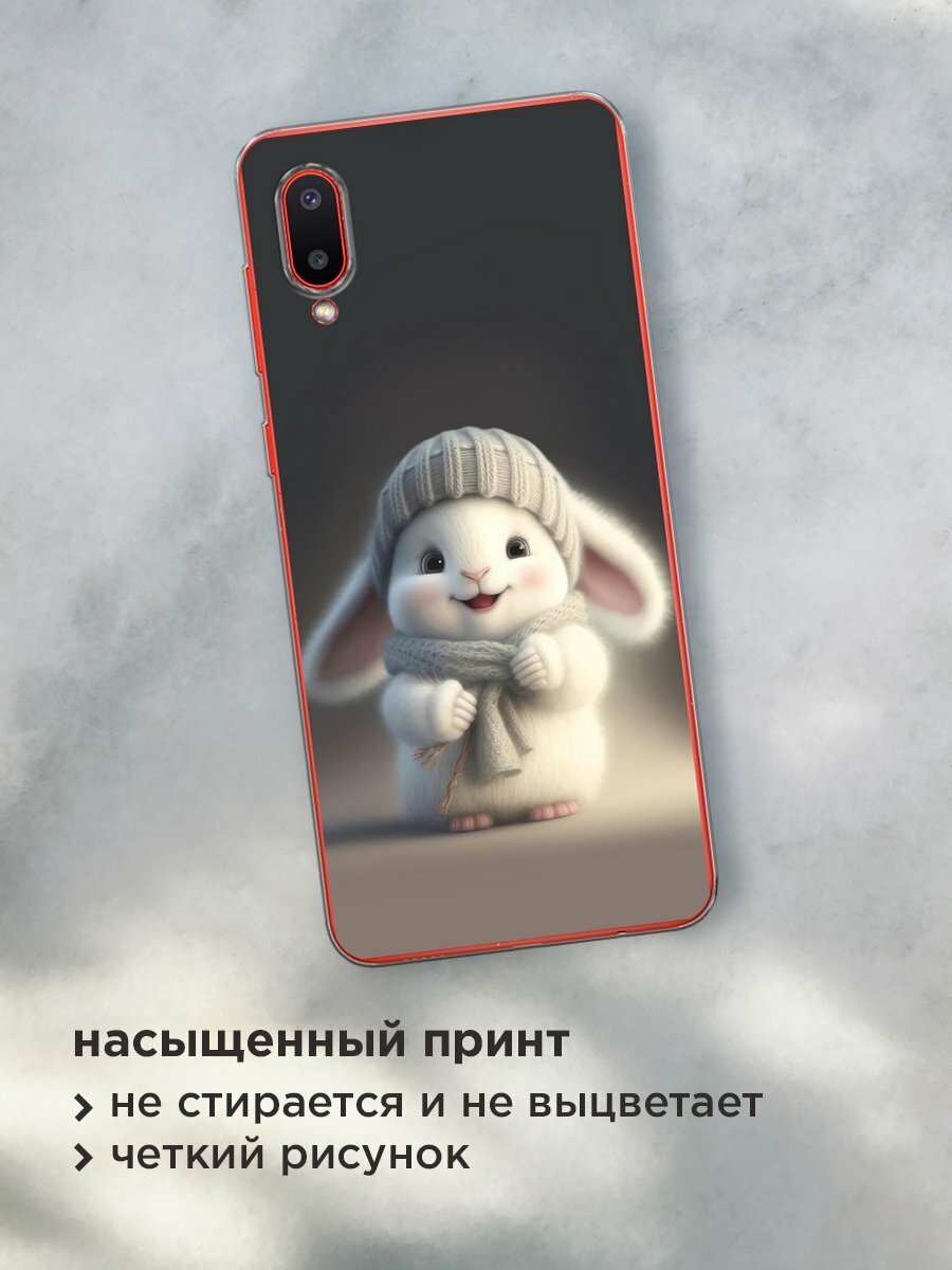 Чехол на Samsung Galaxy A02 / Самсунг Галакси А02 с принтом "Белый крольчонок в шапке" — фото 1