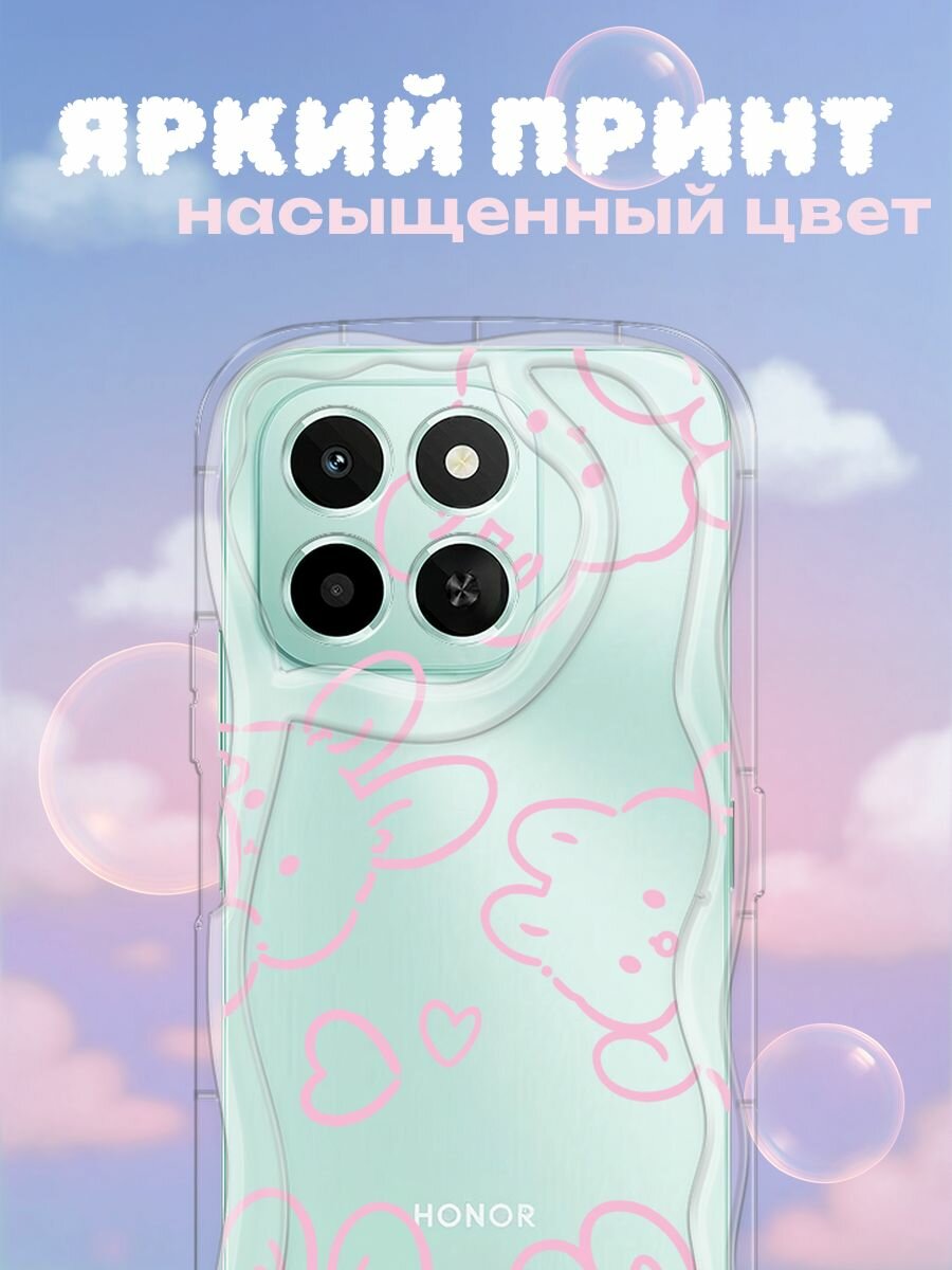 Чехол на Honor X6c / Хонор Х6с с принтом "Контурные зайцы", прозрачный — фото 1