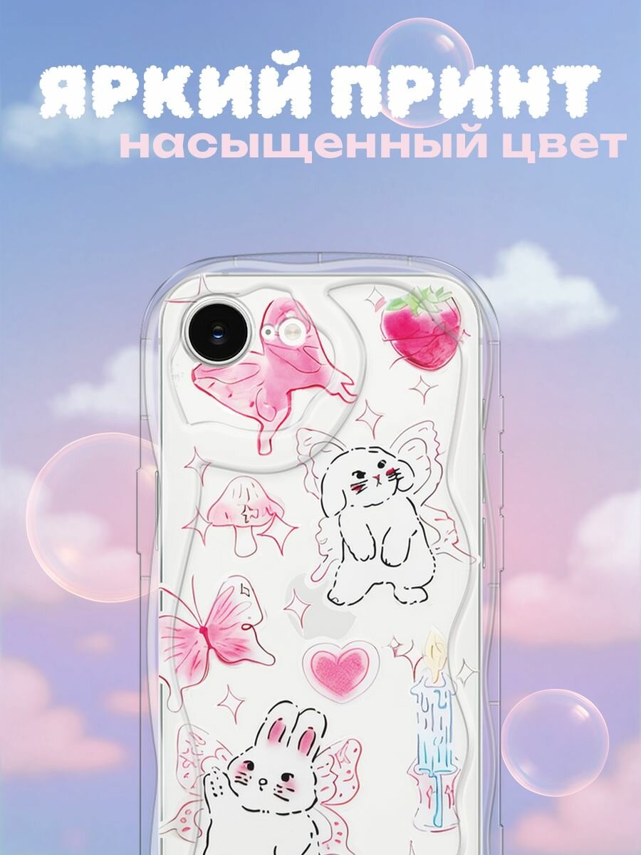 Чехол на iPhone 16e / Айфон 16е/17e с принтом "Феи-кролики", прозрачный — фото 1