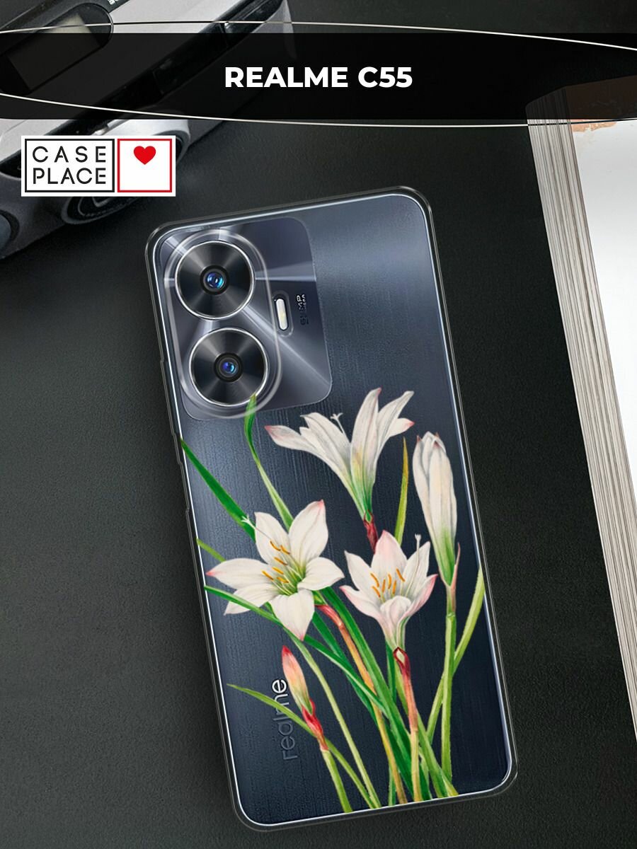 Чехол на Realme C55 / Реалми C55 с принтом "White lily", прозрачный