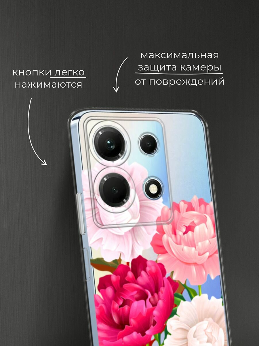Чехол на Infinix Note 30 4G / Инфиникс Нот 30 4G с принтом "Большие пионы", прозрачный — фото 1
