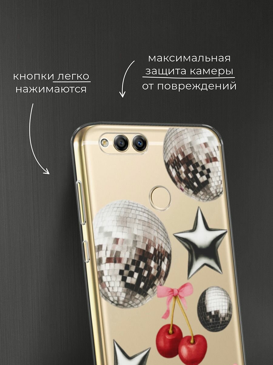 Чехол на Honor 7X / Хонор 7Х с принтом "Стильная подборка", прозрачный — фото 1