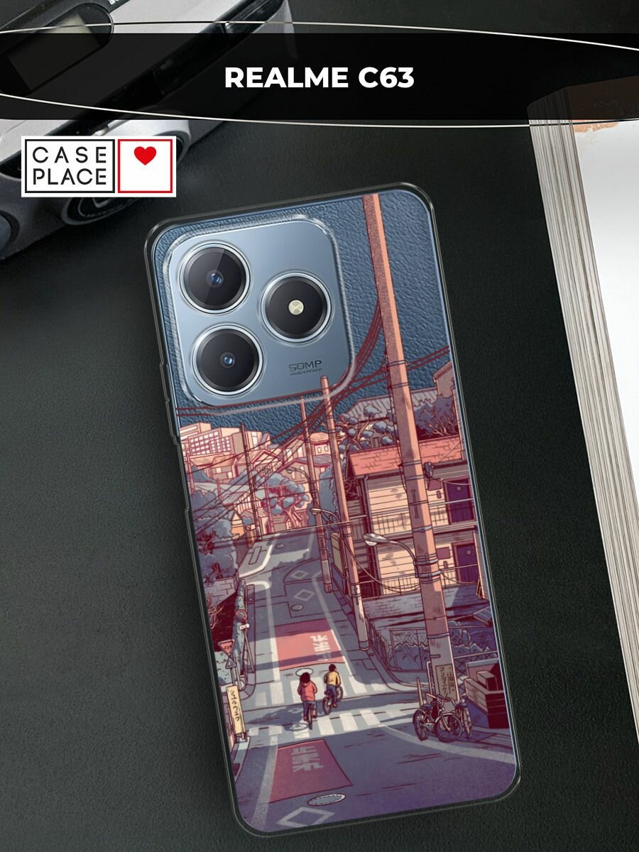 Чехол на Realme C63 / Реалми С63 с принтом "Закат на японской улице", прозрачный