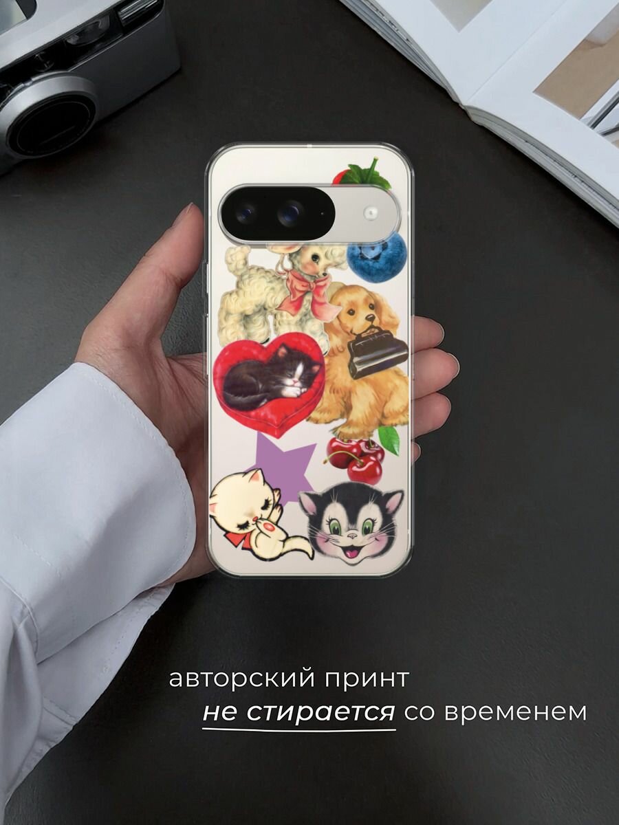 Чехол на Google Pixel 9 / Гугл Пиксель 9 с принтом "Милые стикеры", прозрачный — фото 1