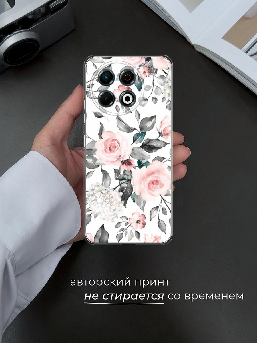 Чехол на Tecno Spark 30 Pro / Текно Спарк 30 Про с принтом "Розы на белом" — фото 1
