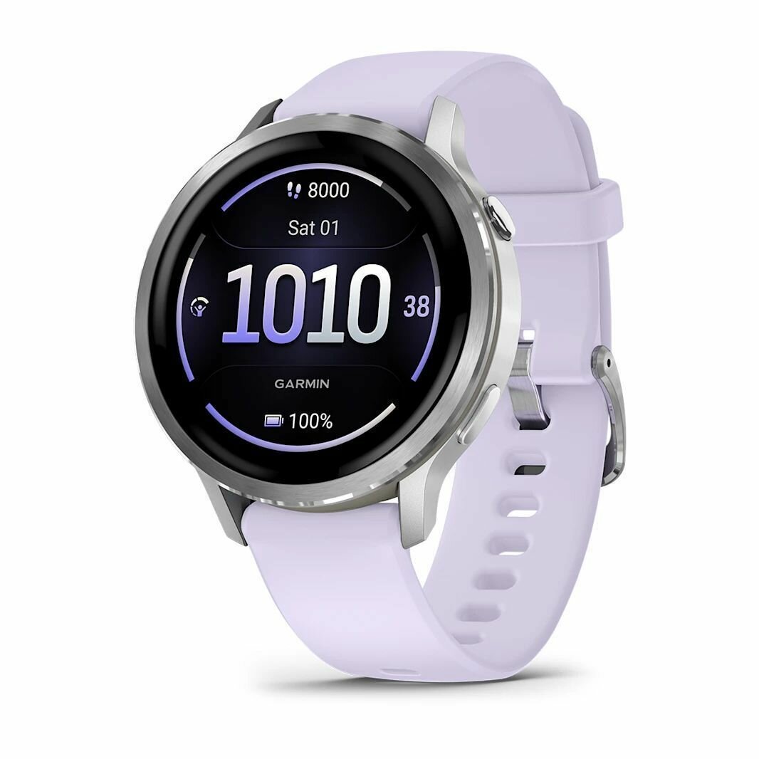 Смарт-часы Garmin Venu 4, Amoled, 41мм Silver with Periwinkle Silicone Band, серебристый, 010-03013-01