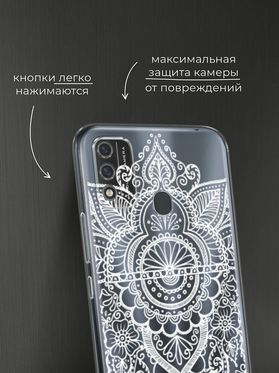 Чехол на Itel A48 / Ител А48 с принтом "Солнечный узор", прозрачный — фото 1