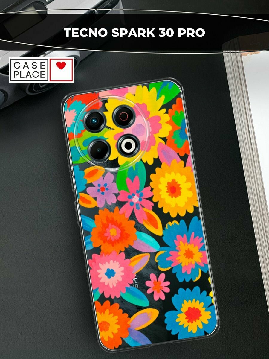 Чехол на Tecno Spark 30 Pro / Текно Спарк 30 Про с принтом "Абстрактные яркие цветы", прозрачный