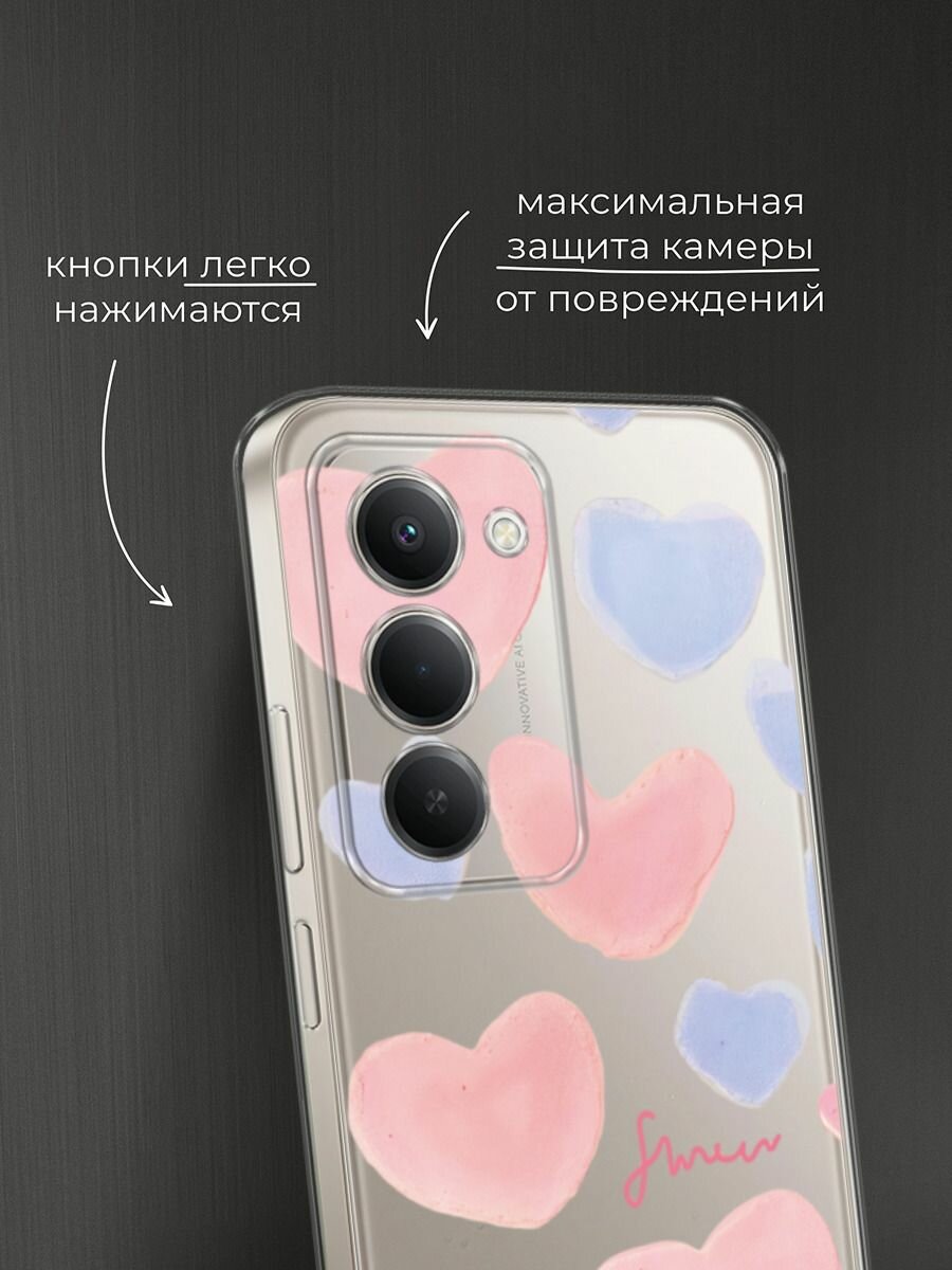 Чехол на Xiaomi Redmi 15 / Сяоми Редми 15 с принтом "Пастельные сердечки", прозрачный — фото 1