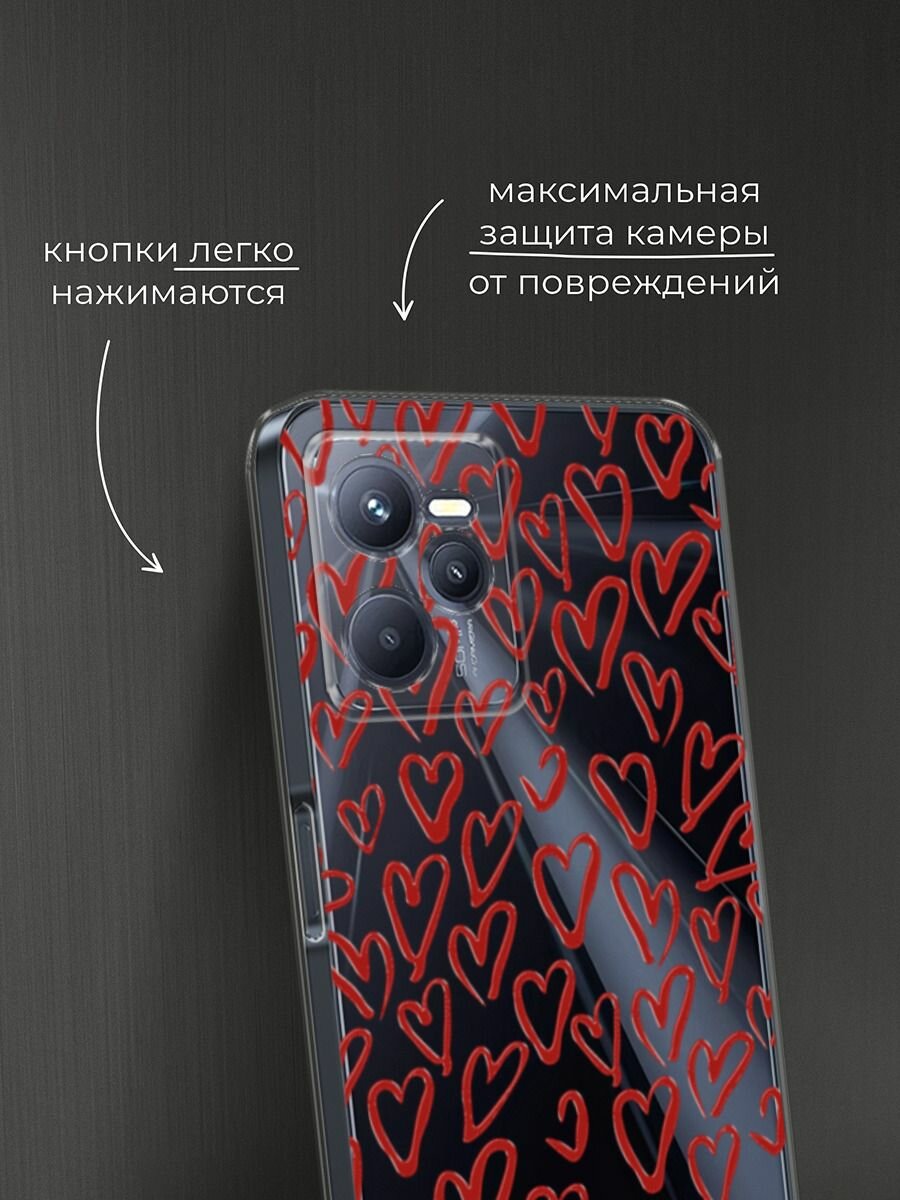 Чехол на Realme C35 / Реалми C35 с принтом "Легкие бордовые сердечки" — фото 1