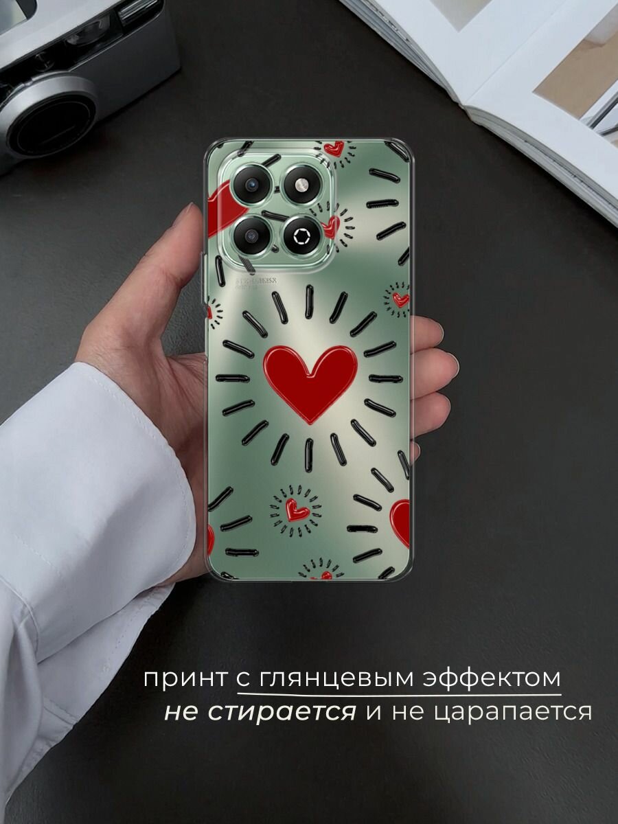 Чехол на Honor X6b / Хонор X6b с принтом "Бордовые сердца паттерн" — фото 1