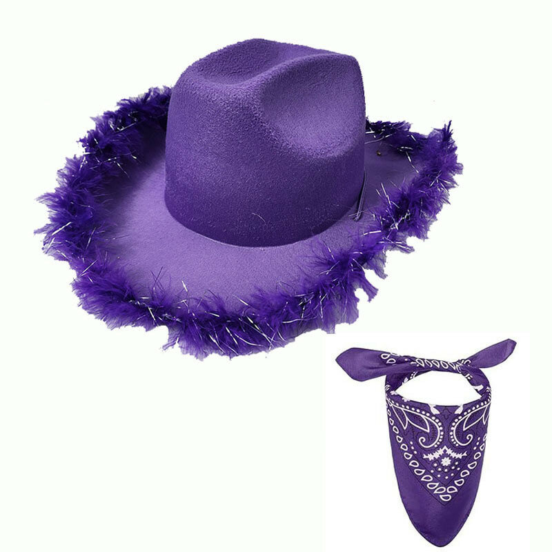 Cowboy hat holiday themed white wool edge with bandana purple silver edge