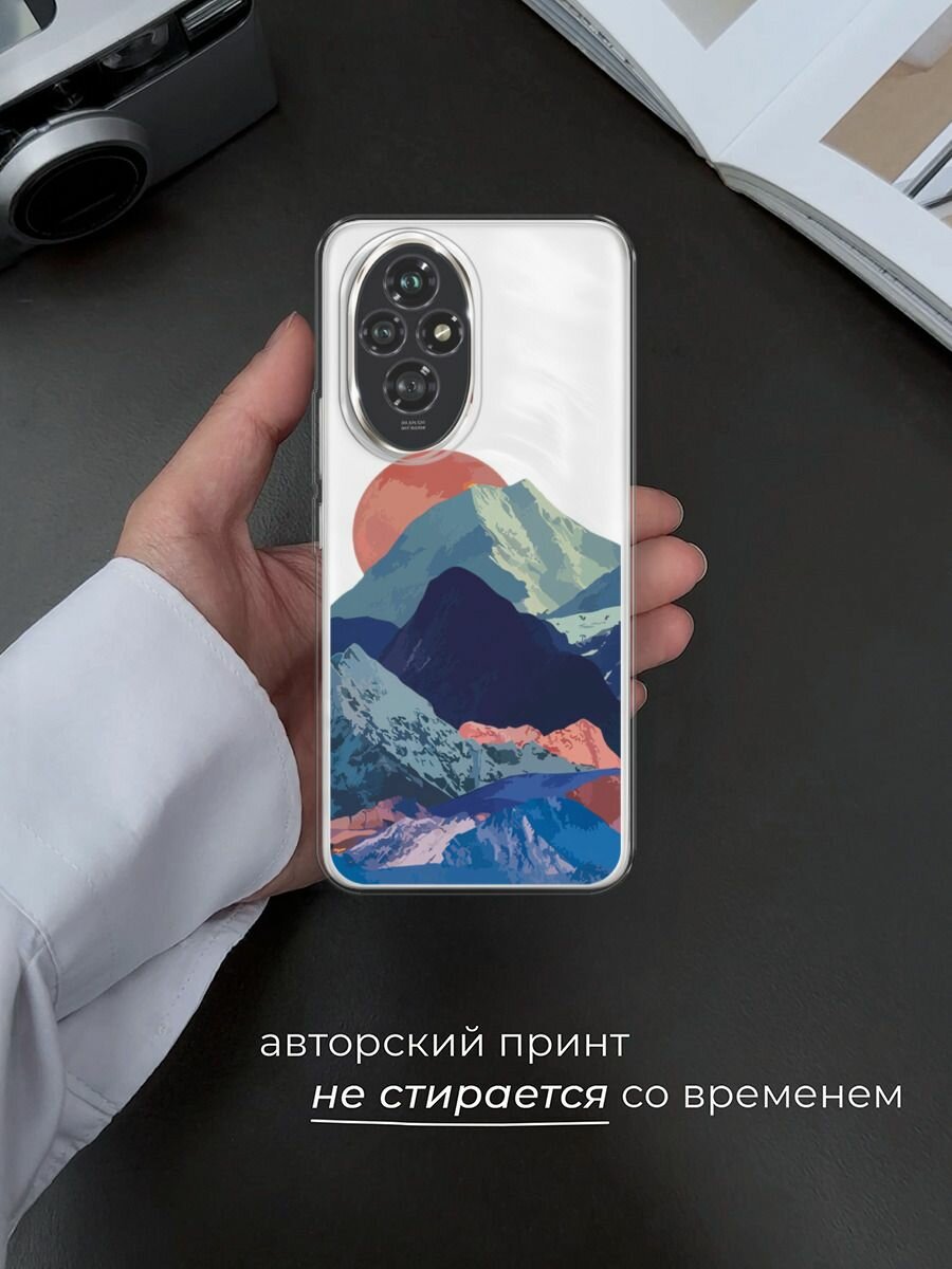 Чехол на Honor 200 / Хонор 200 с принтом "Закат в снежных горах", прозрачный — фото 1