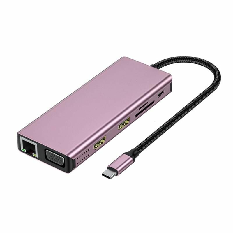 USB C Dock Station Double Monitors Adapter 12 в 1 -концентраторе с VGA Gigabit Ethernet 4x считывает чтения портовых карт, вывод k