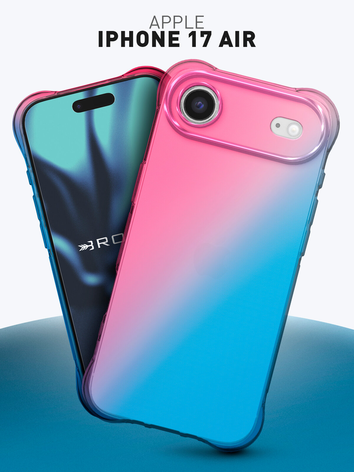 Противоударный силиконовый чехол Rosco на Apple iPhone 17 Air (Айфон 17 Аир), прозрачный розово-голубой