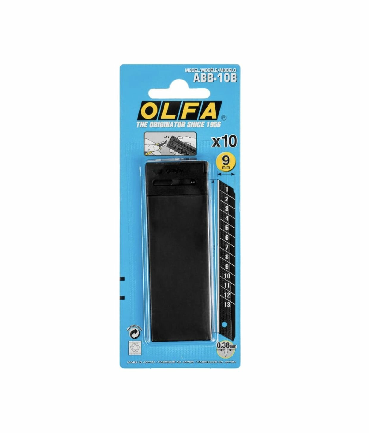 Сегментированные лезвия OLFA Excel Black 9х80х0.38 мм, 13 сегментов, 10 шт OL-ABB-10B