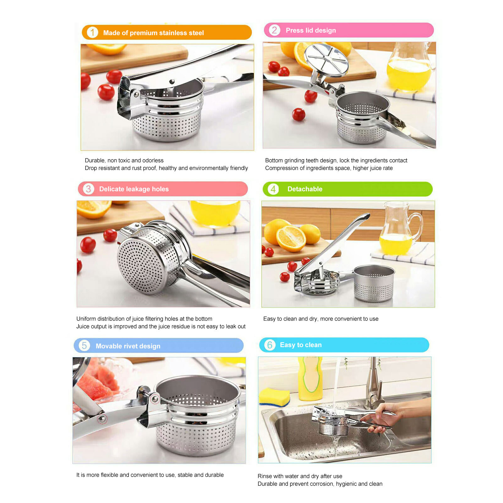 Многофункциональная соковыжималка для картофеля из нержавеющей стали, ручная машина для приготовления картофеля для фруктов и овощей