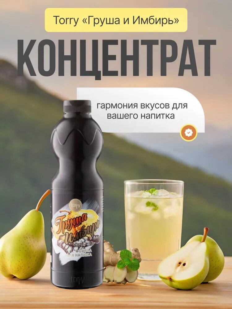 Основа Torry Груша-имбирь, для коктейлей, напитков, десертов, пластиковая бутылка, 1 кг