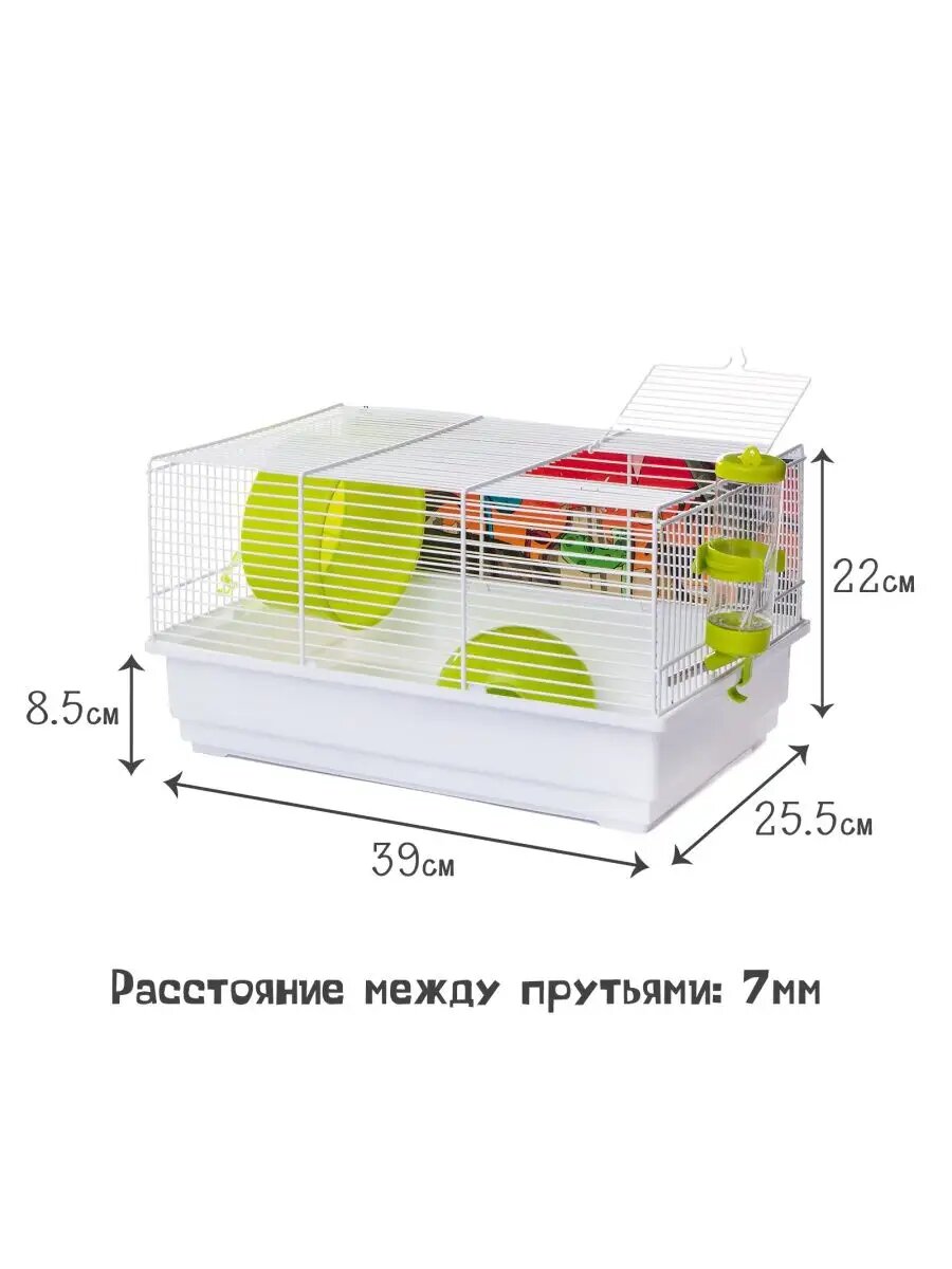 Клетка для грызунов (113) с раскраской Дино, бело-зеленая, 39х25.5х22см